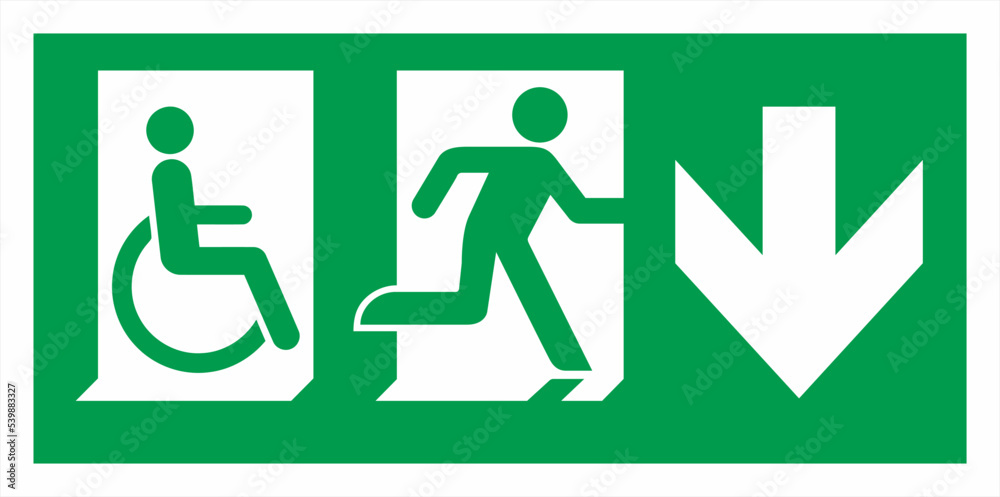 Emergency Escape for Disabled Wheelchair Sign Symbols Exit routes In ...