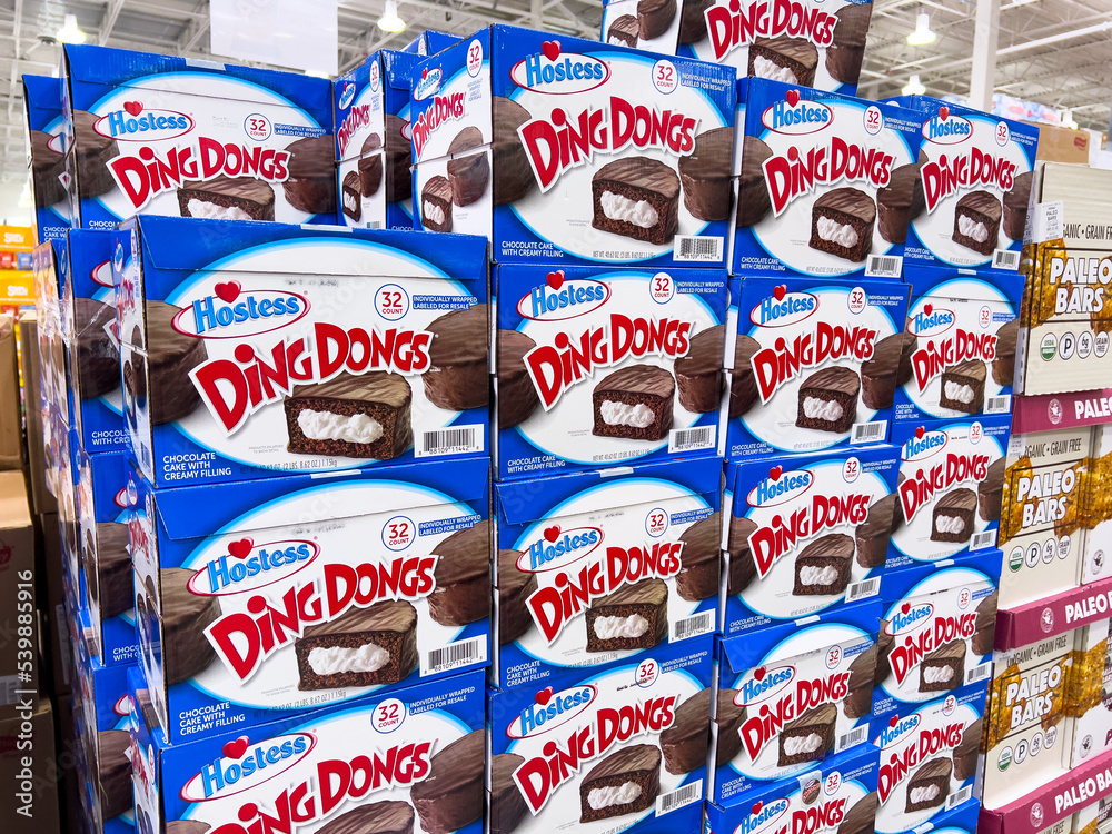 Sacramento, CA, USA October 25th 2022 Pile of Boxes of hostess Ding ...