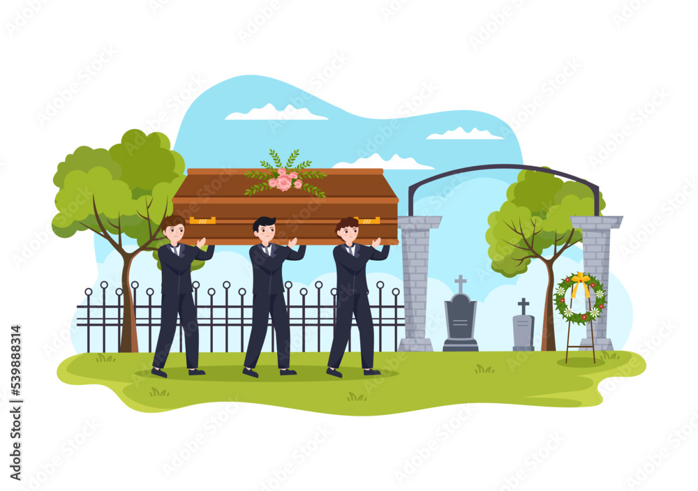 Funeral Ceremony in Grave of Sad People in Black Clothes Standing and ...