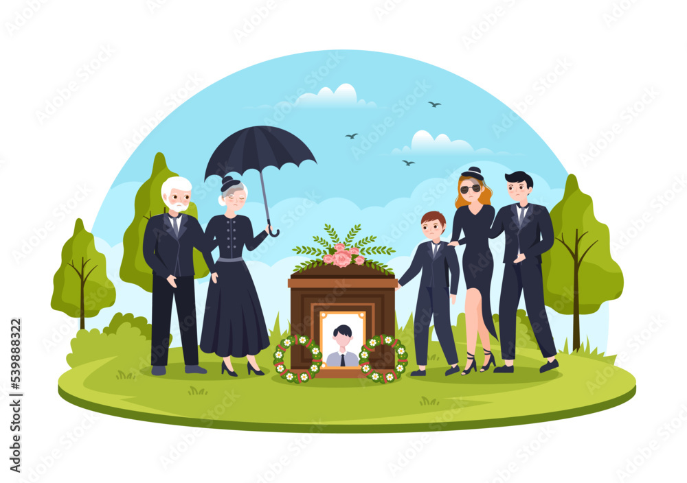 Funeral Ceremony in Grave of Sad People in Black Clothes Standing and ...