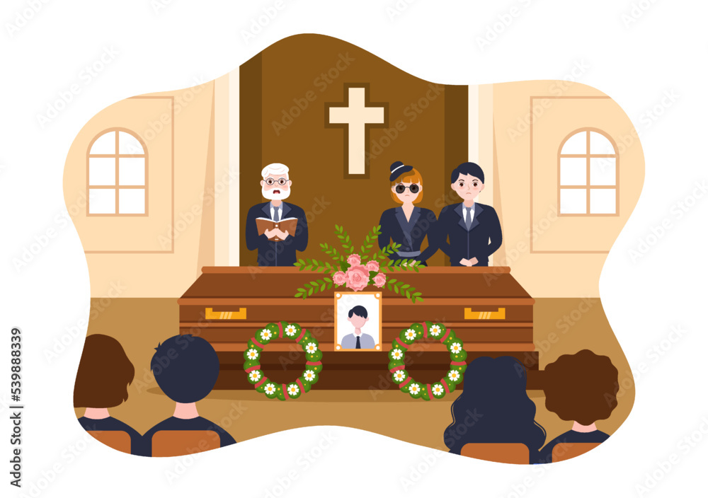 Funeral Ceremony in Grave of Sad People in Black Clothes Standing and ...