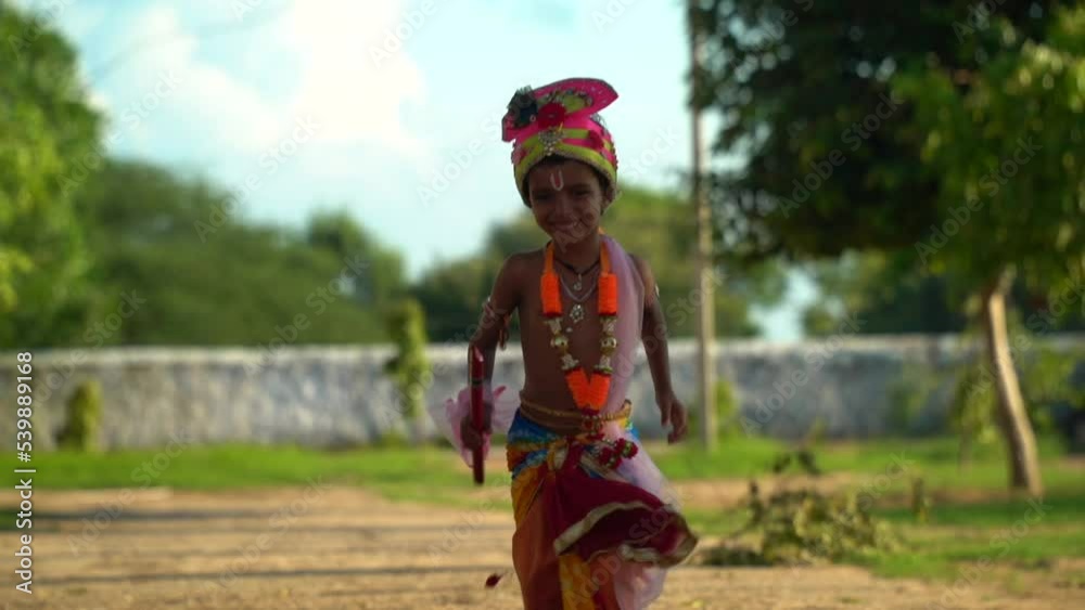 Lord Krishna running in the ground on Happy Janmashtami holiday Indian ...