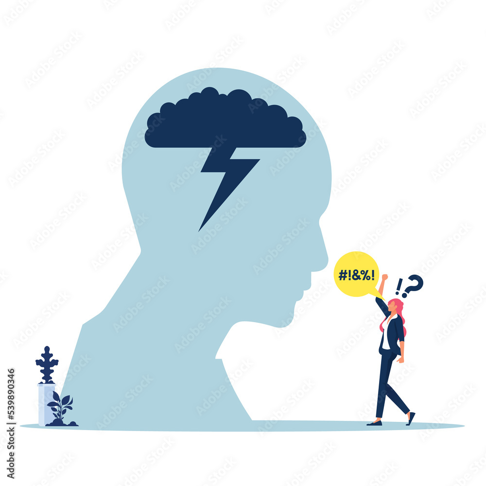 Silhouette sad woman or woman with rain clouds in head with ...