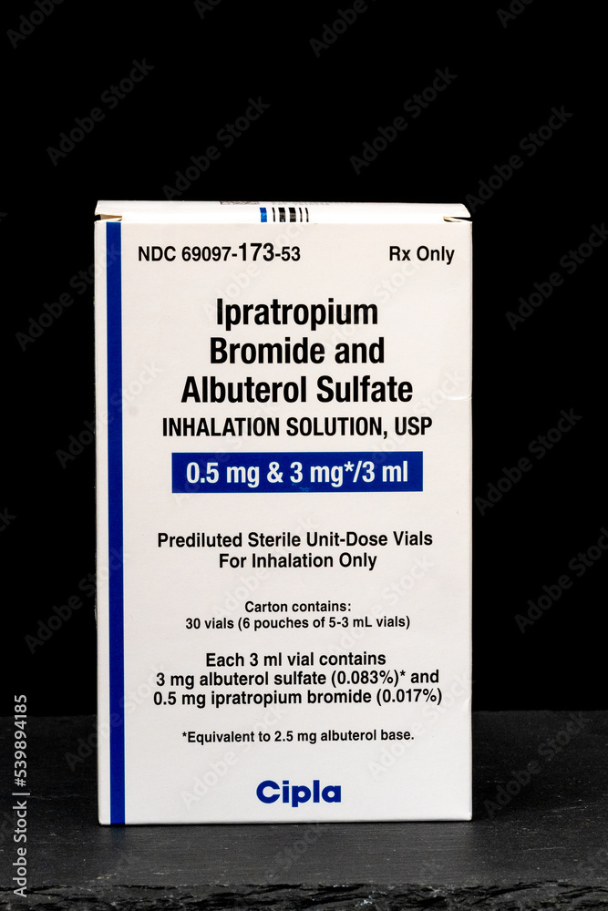 Davis, CA, July 24, 2022. Ipratropium Bromide and albuterol Sulfate on ...