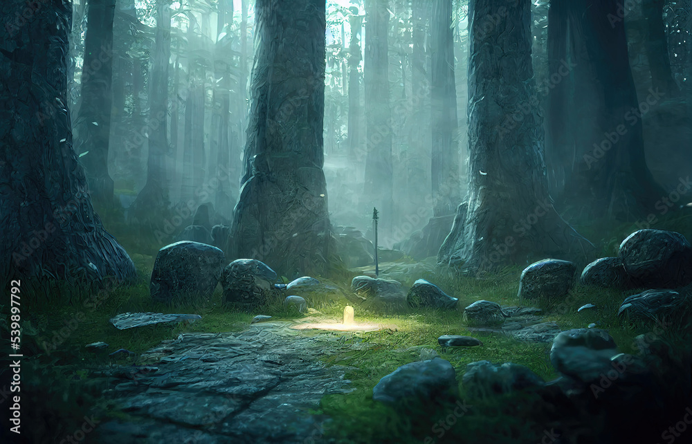Magic lighted candle in magical forest, with concept artwork. Honor of ...