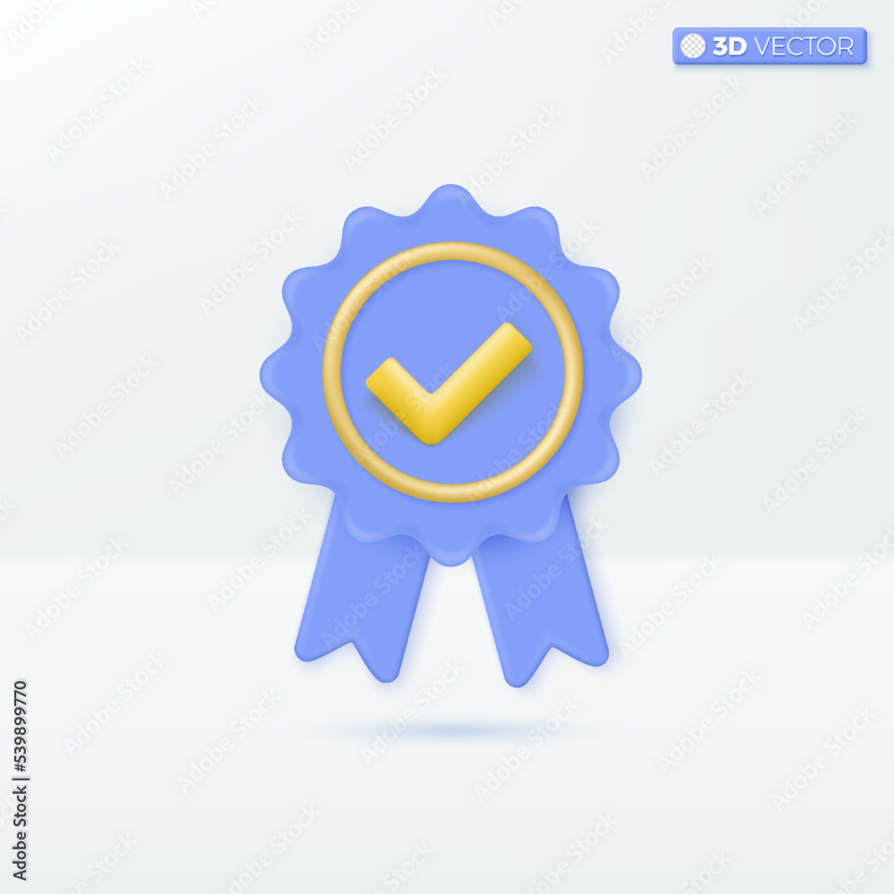 Medal with gold check mark and ribbons icon symbols. prize, winner ...