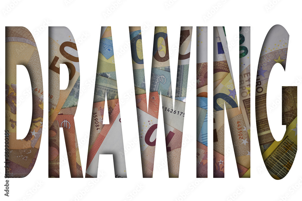 Drawing word with money. Paper currency background with different ...