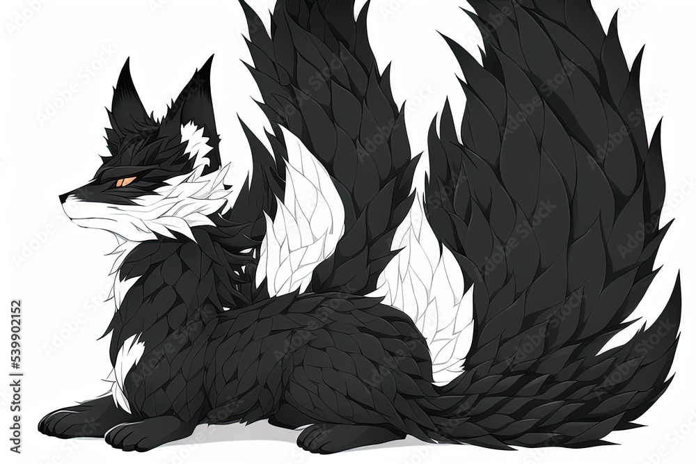 nine-tailed kitsune fox anime Stock Illustration | Adobe Stock