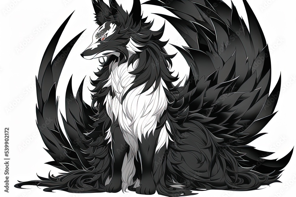 nine-tailed kitsune fox anime, Generative AI Stock Illustration | Adobe ...