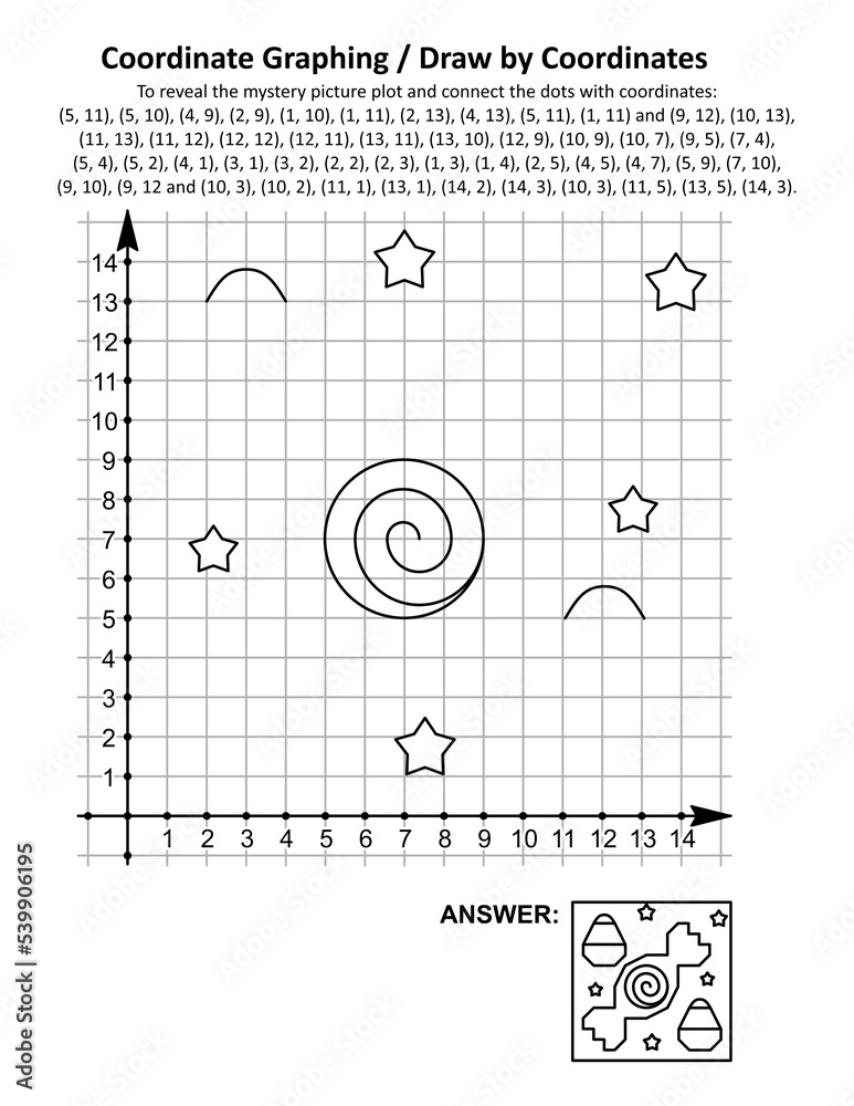 Coordinate graphing, or draw by coordinates, math worksheet with ...