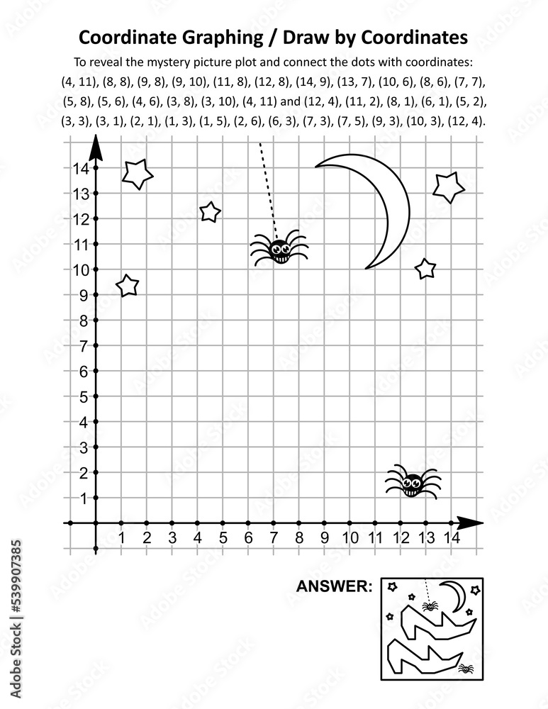 Coordinate graphing, or draw by coordinates, math worksheet with ...