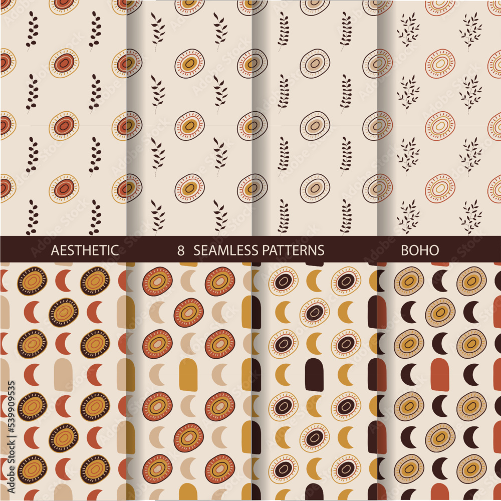 Aesthetic patterns. Boho patterns. Set of seamless pattern with moon ...