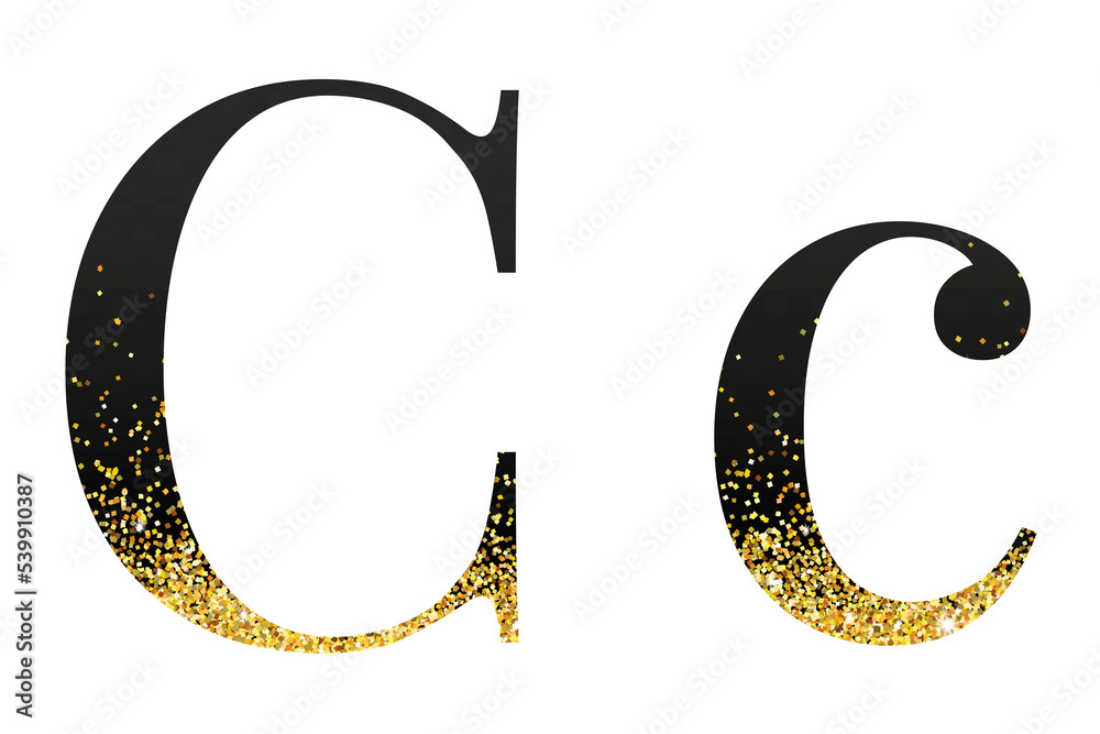 Elegant Black and Gold Glitter alphabet set with letters, numbers ...