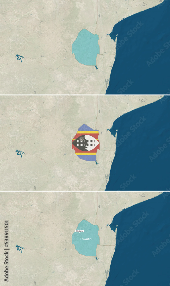 The map of Eswatini with text, textless, and with flag Stock ...