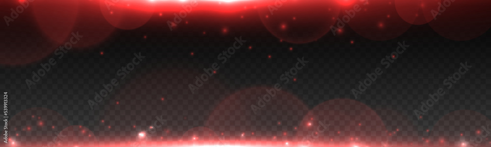 Red glowing neon line. Horizontal lens flares pack. Blurred light ...