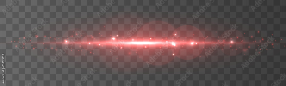 Red glowing neon line. Horizontal lens flares pack. Blurred light ...