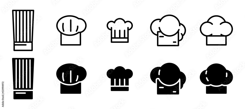 Chef hat vector icon set. kitchen symbol. vector illustration with line ...