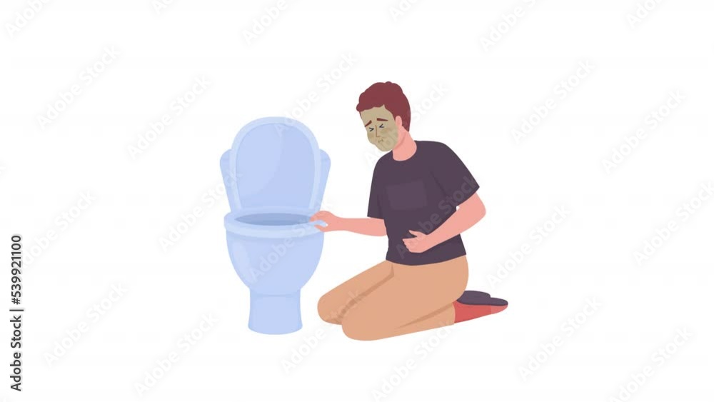 Animated vomiting character. Male experiencing nausea. Viral ...