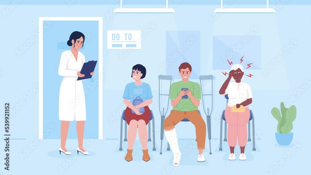 Animated patient flow illustration. Female doctor managing hospital ...