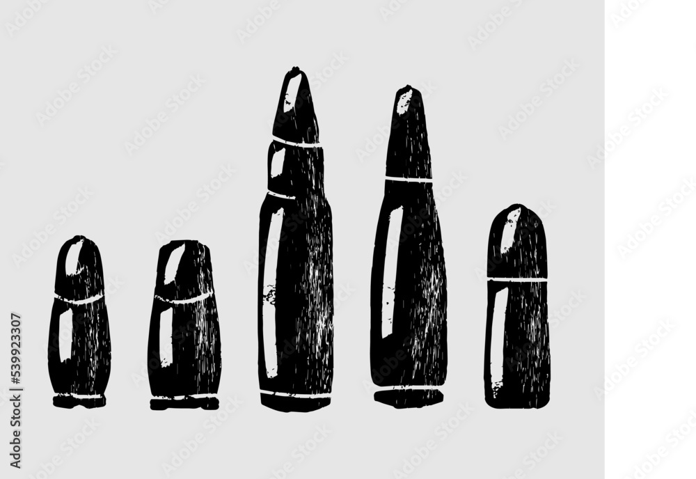 Bullet engraving, ink style set, logo isolated on white background ...