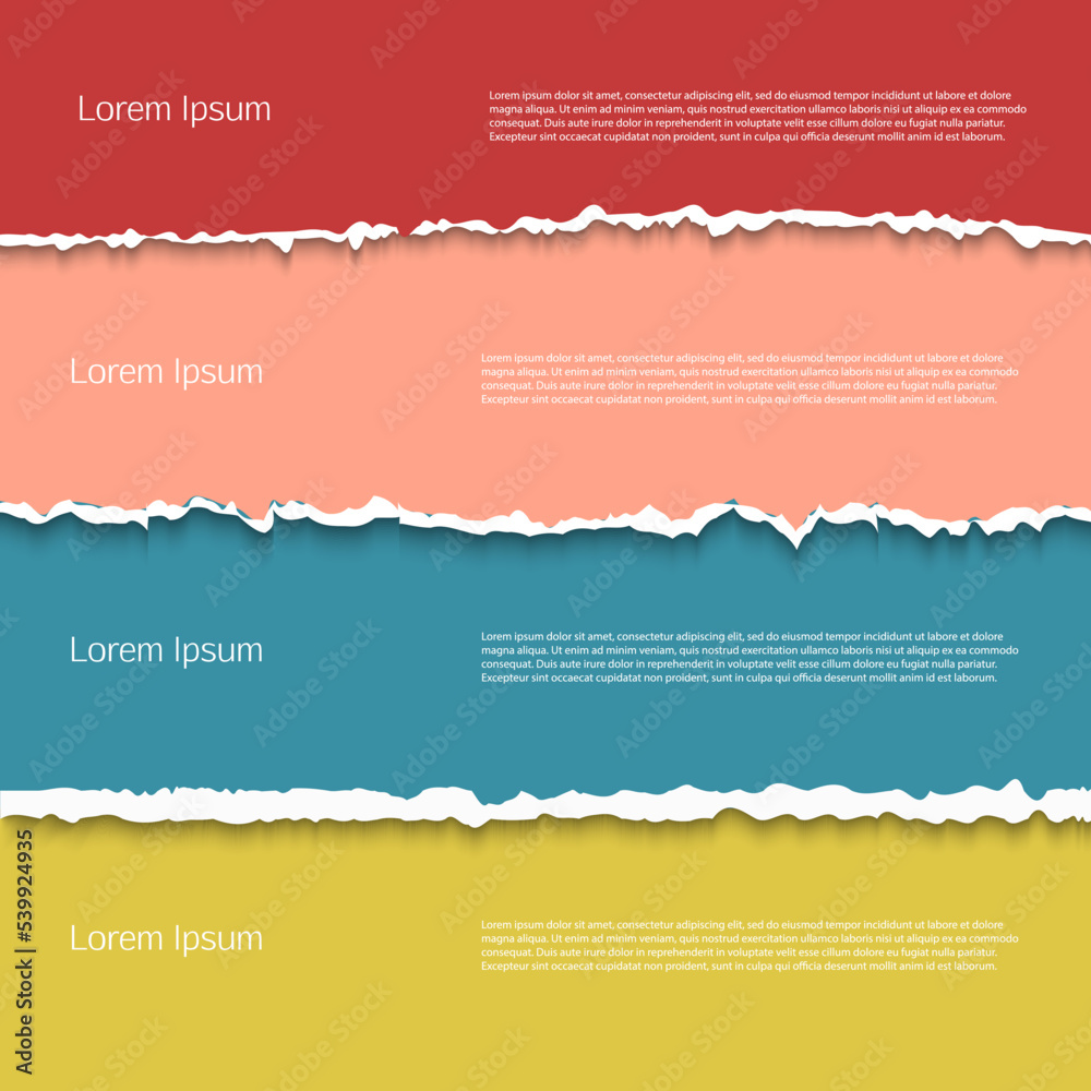 Torn ripped pages. Horizontal rip paper sheets with soft shadow. Vector ...
