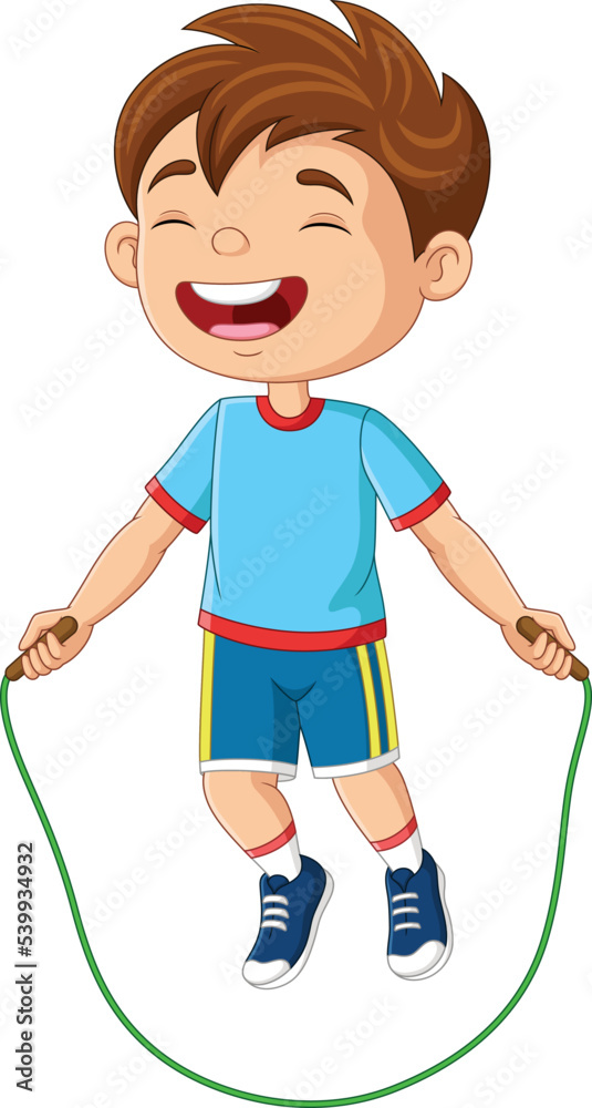 Cartoon little boy playing jumping rope Stock Vector | Adobe Stock