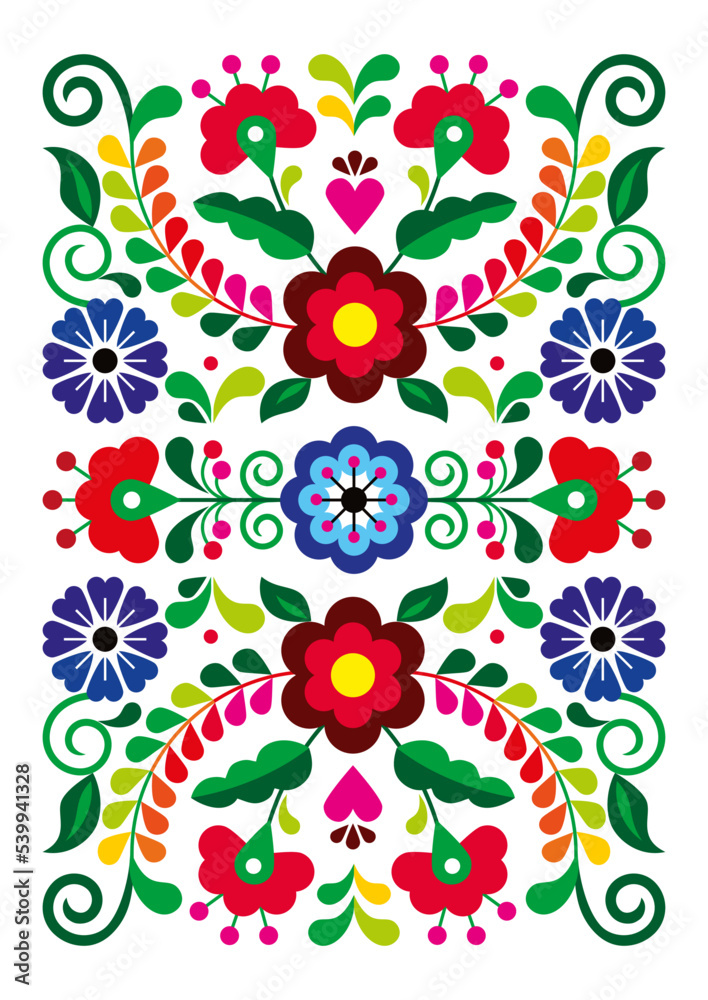 Mexican folk art style vector floral rectangle perfect for greeting ...