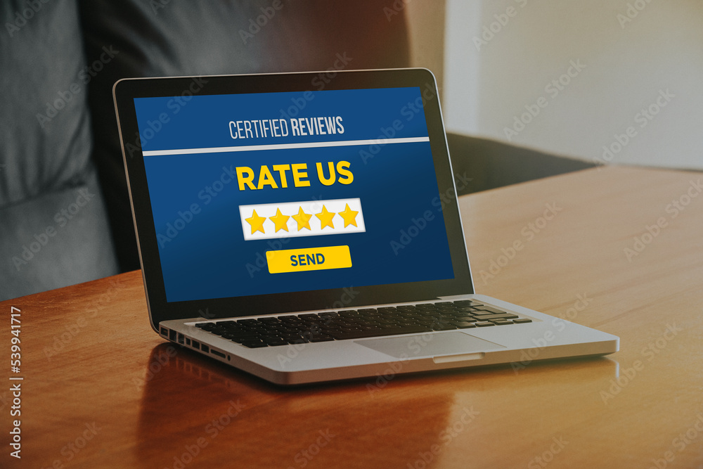 Product and service rating page in a laptop computer screen placed on a ...