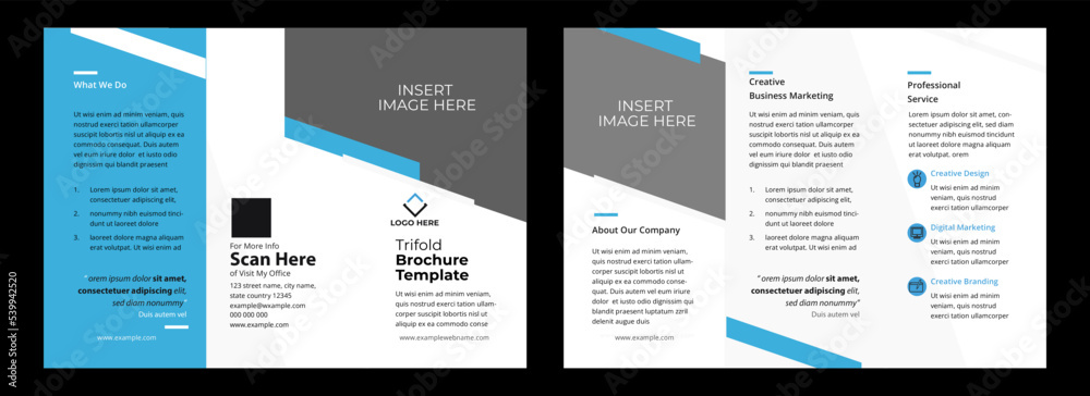 modern style clean trifold brochure double side layout design with icon ...