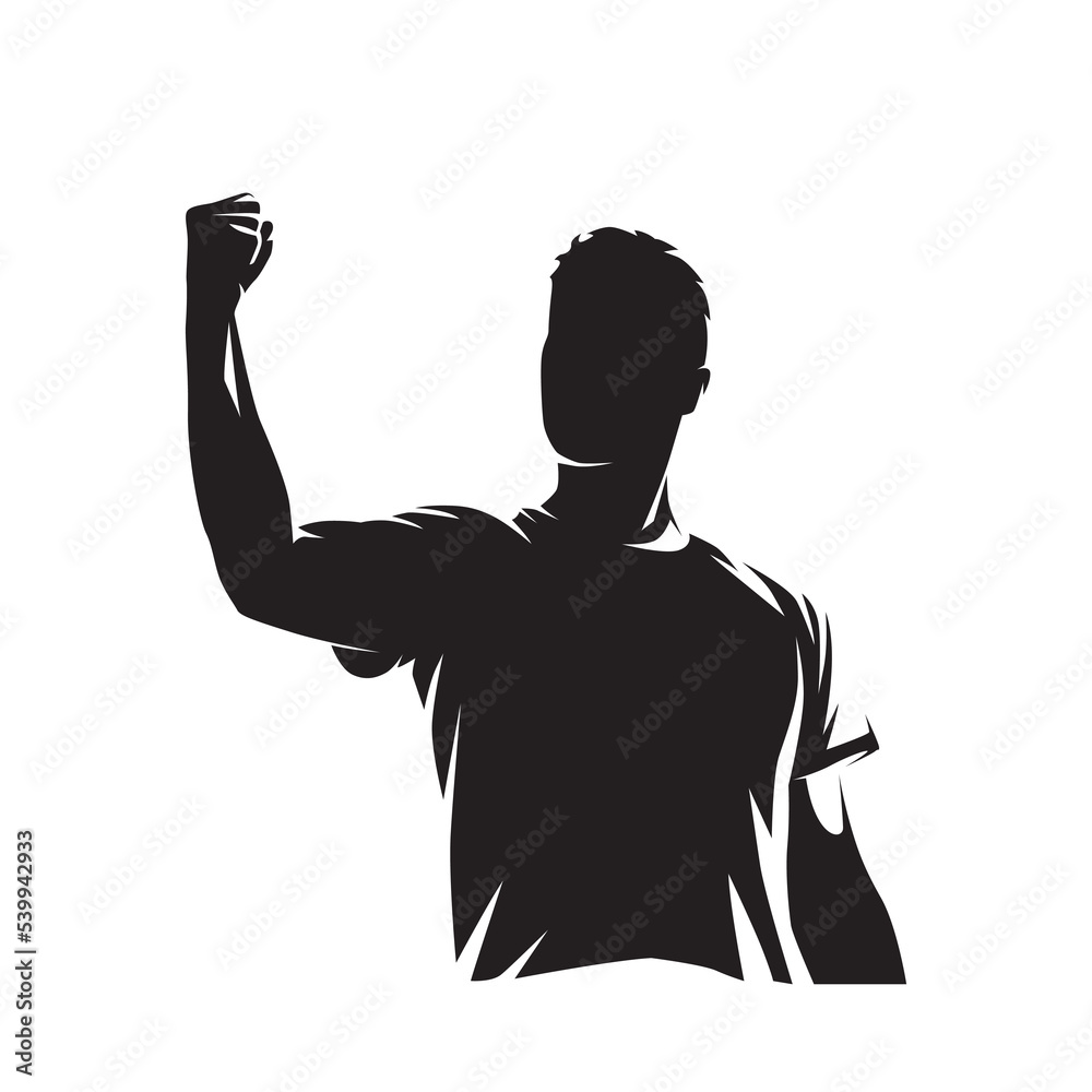 Man celebrating, celebration gesture. Isolated vector silhouette, ink ...