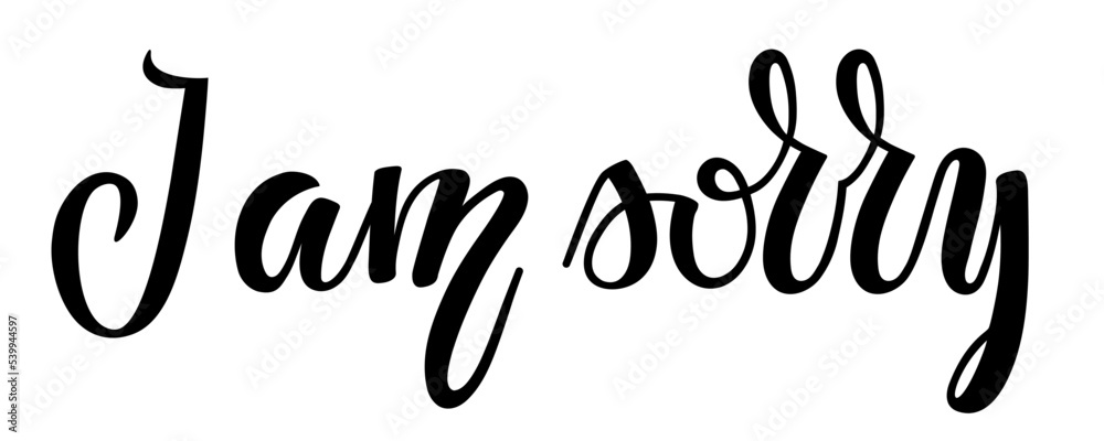 I am sorry lettering. Black and white text for flyers, posters, banner, card, sticker ...