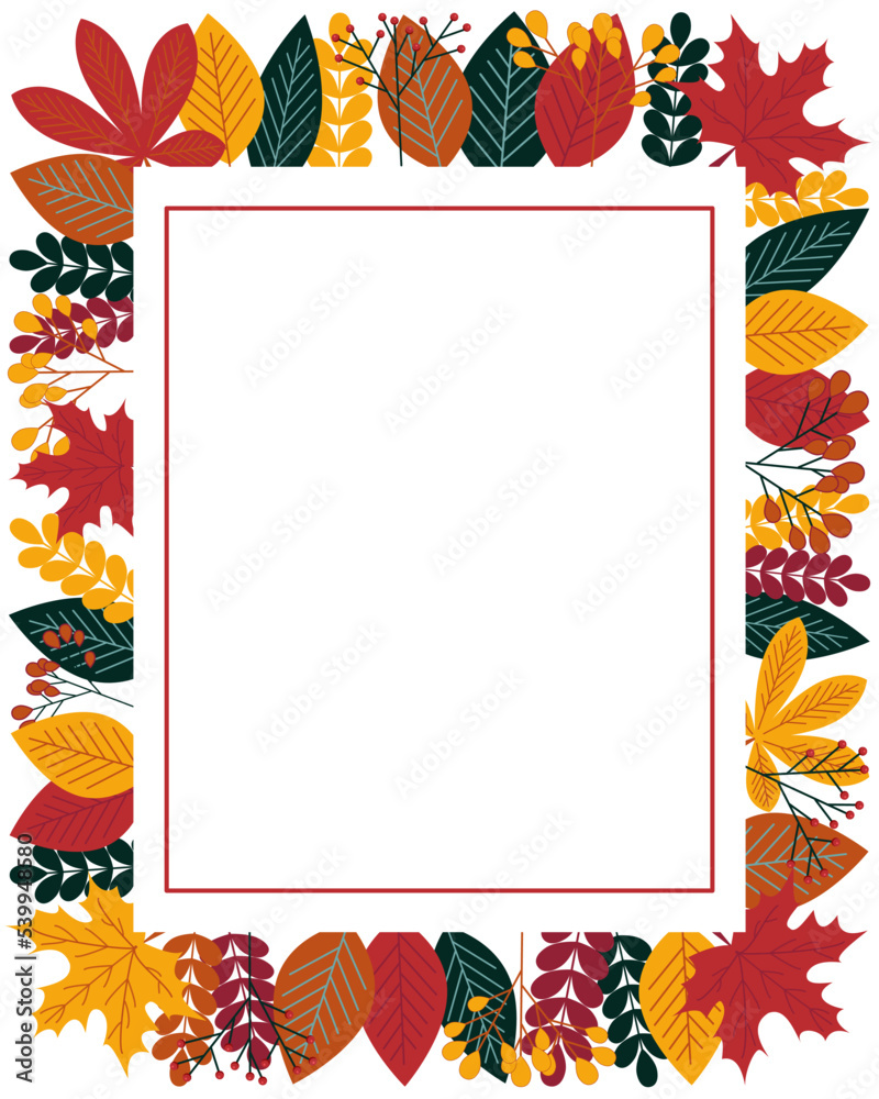 Autumn vertical frame, border with autumn leaves. White background with ... Autumn vertical frame, border with autumn leaves. White background with ...