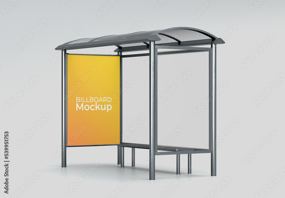 Bus Stop Inside Billboard Side View Mockup Stock Template | Adobe Stock