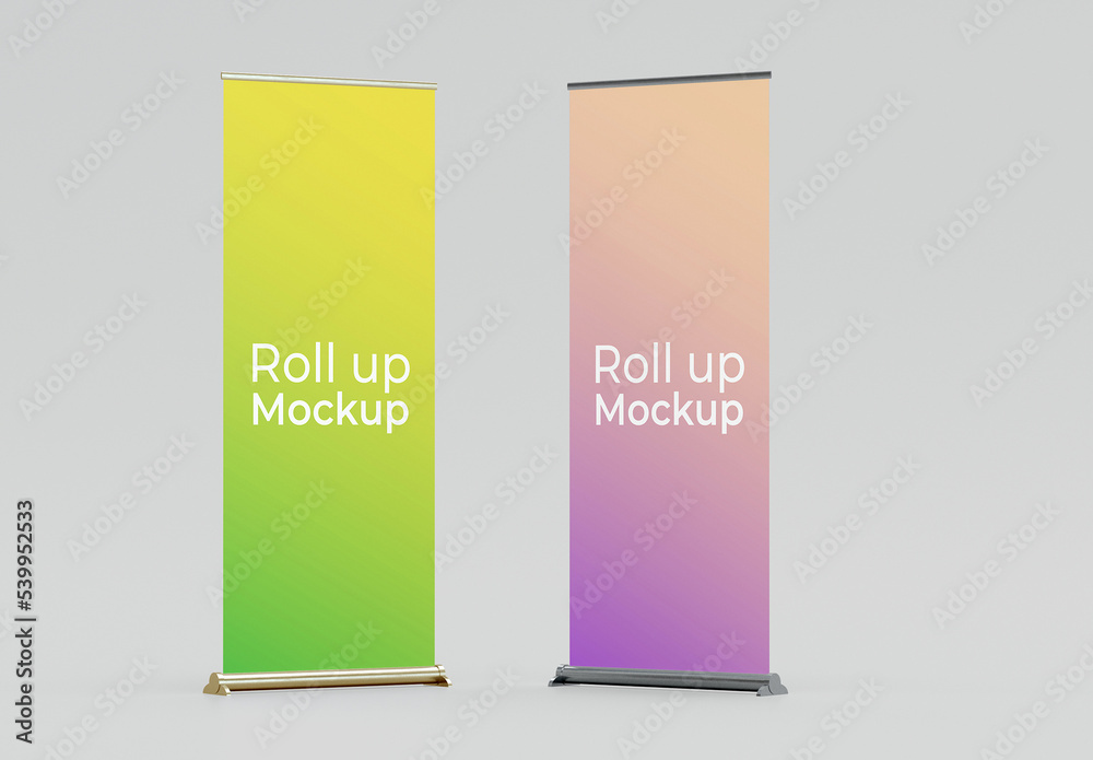 Two Frontal View Roll Up Mockup Stock Template | Adobe Stock