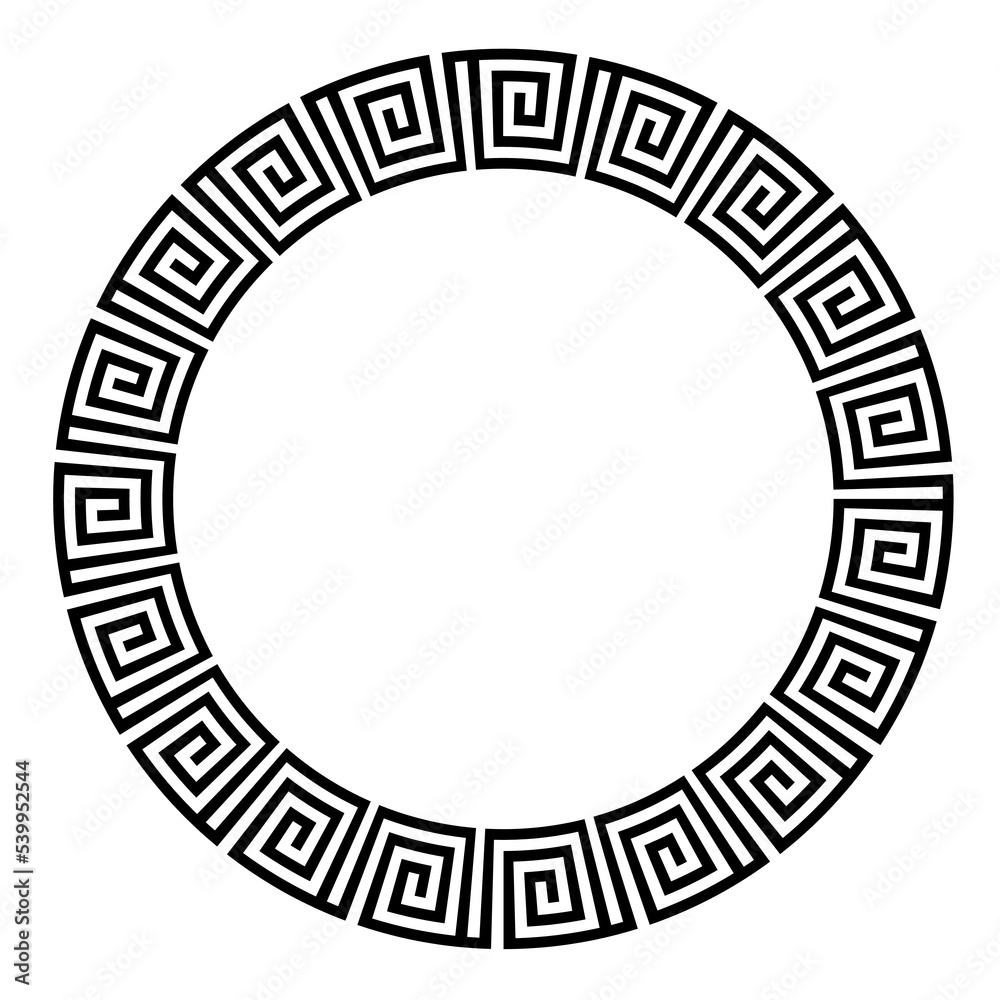 Greek round frame. Ancient Greek key black frame pattern, round antique ...