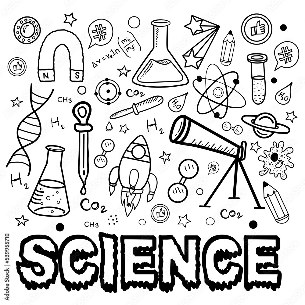 hand drawn old sketch and vintage style Science theme Doodle Elements ...