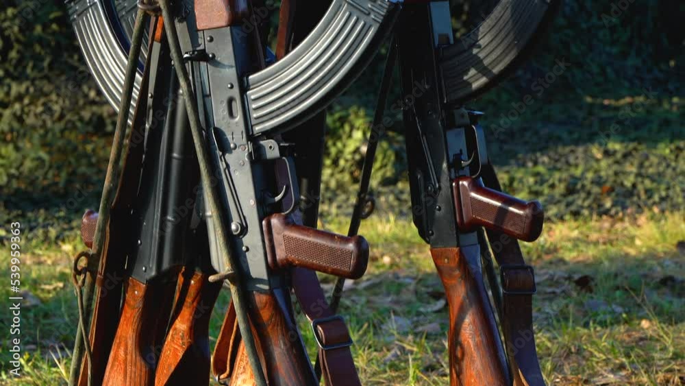 Kalasnikov ak 47. machine gun detail. video made in October 2022 in ...