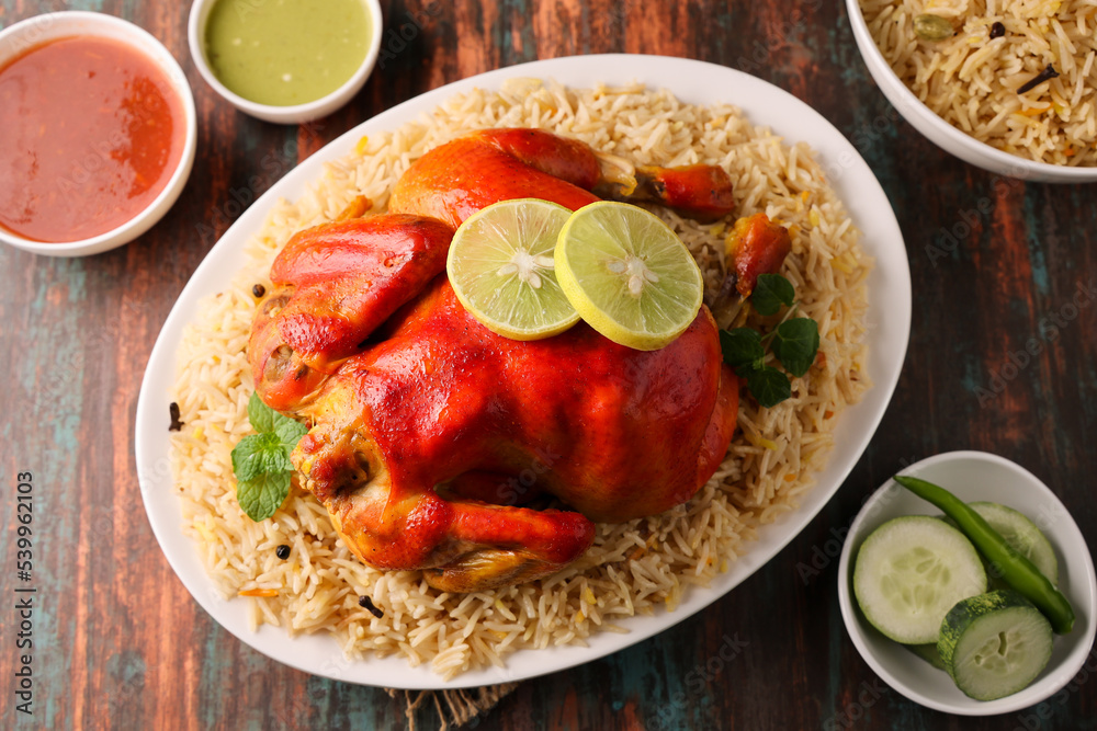 Arabic chicken Manthi or mandi cooked meat, Basmati rice with Masala ...