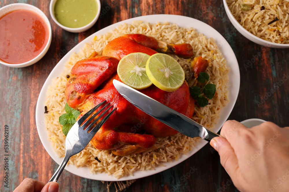 Arabic chicken Manthi or mandi cooked meat, Basmati rice with Masala ...