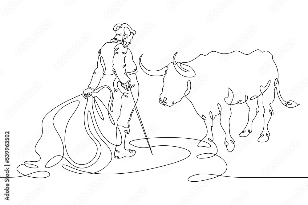 One continuous line. Spanish style bullfight. Spanish matador. Toreador ...