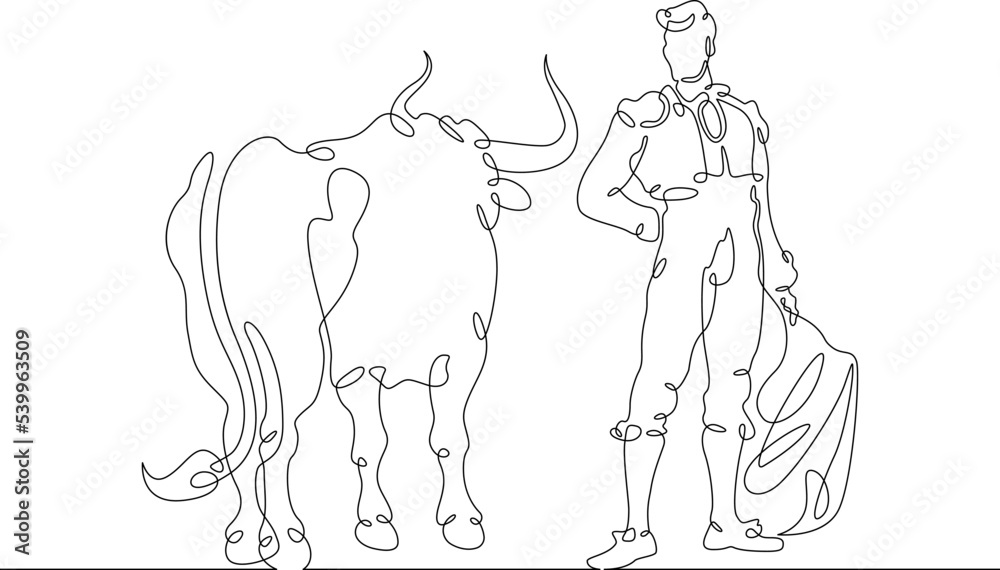 One continuous line. Spanish style bullfight. Spanish matador. Toreador ...