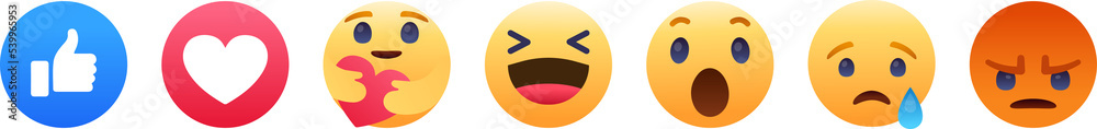 Set of Facebook emoticons. Collection of emoji reactions. Emoji ...