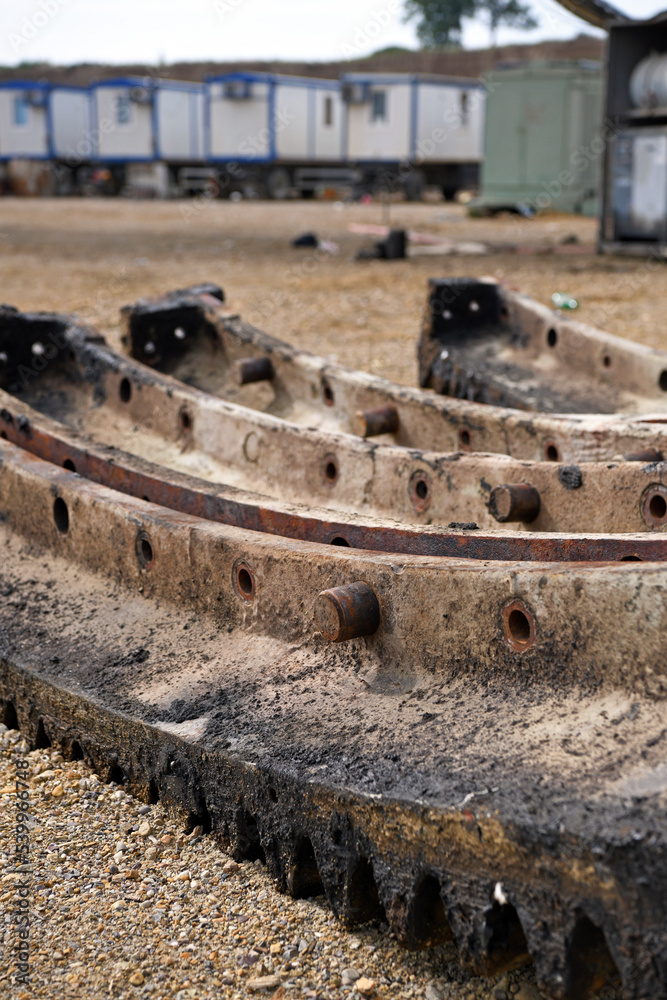 Parts of a large metal gear. Large machine parts. Stock Photo | Adobe Stock