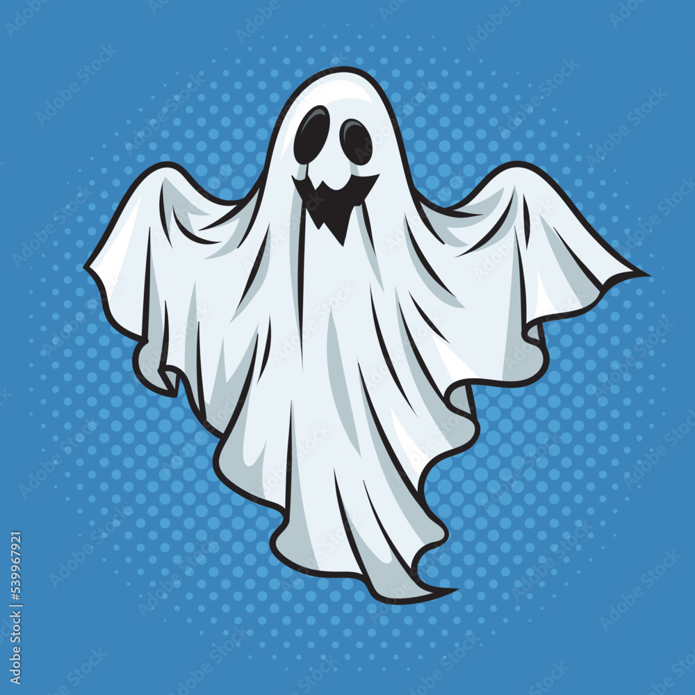 sheet ghost with smile halloween cartoon character pinup pop art retro ...