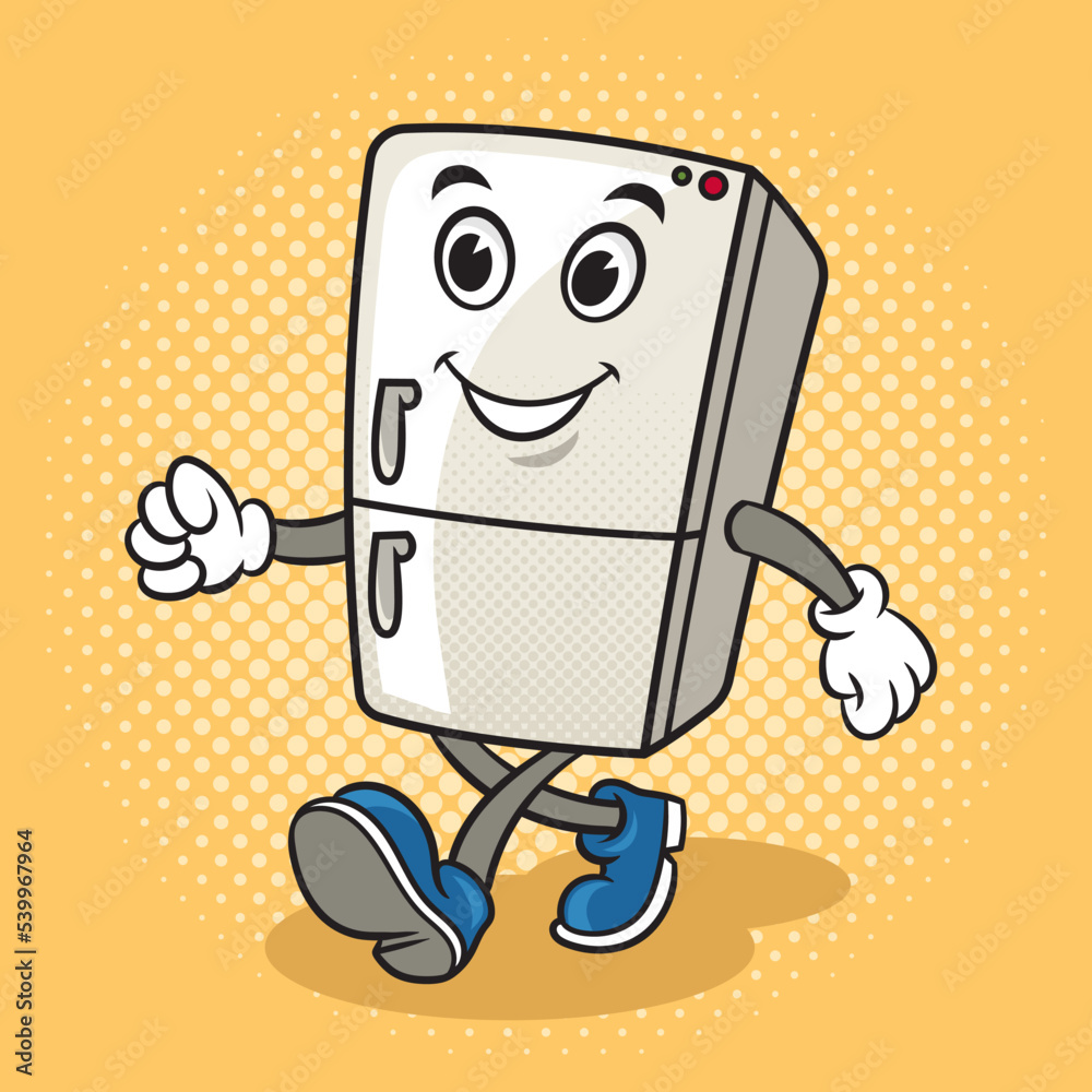 walking cartoon fridge refrigerator pinup pop art retro vector ...