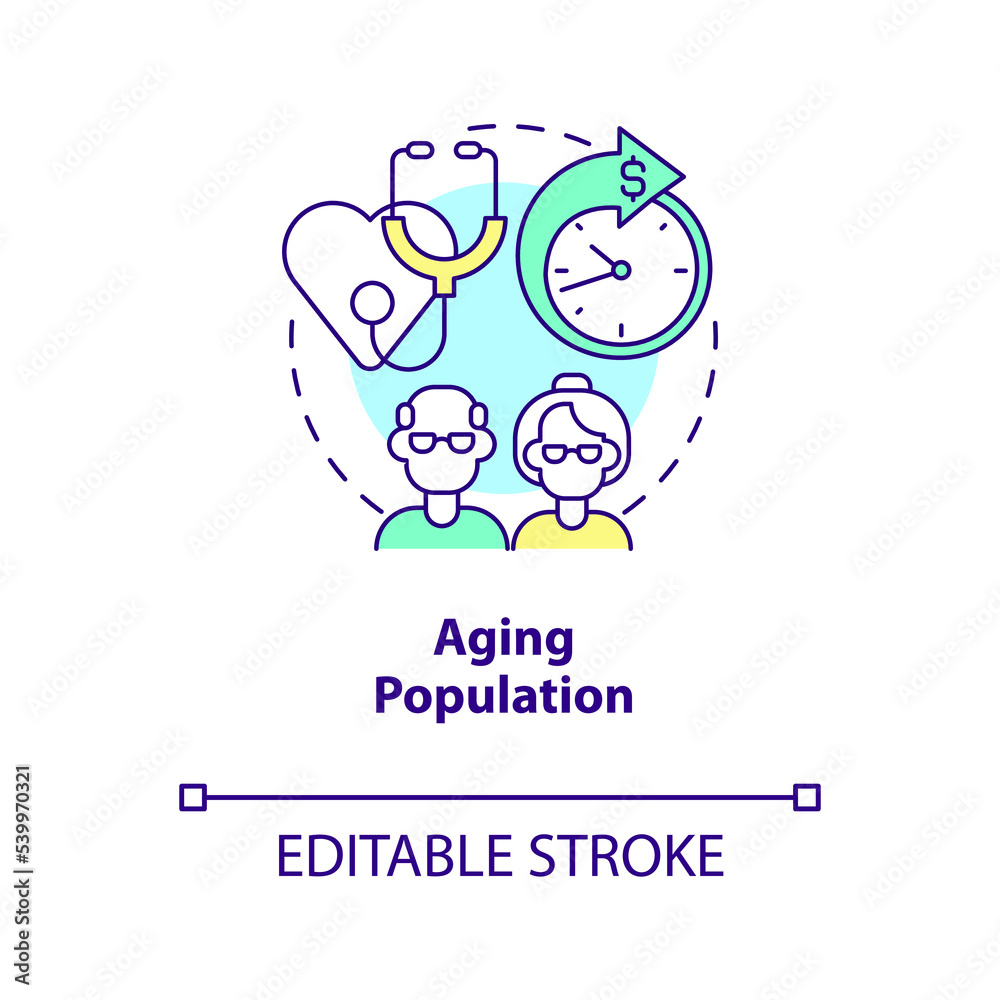 Aging population concept icon. Costly healthcare reason. Increasing ...