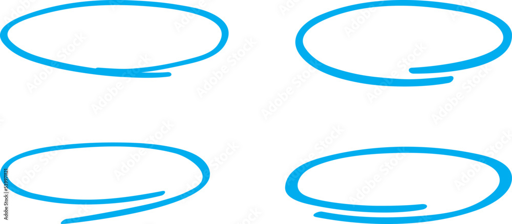 Blue circle, pen draw set. Highlight hand drawing different circles ...