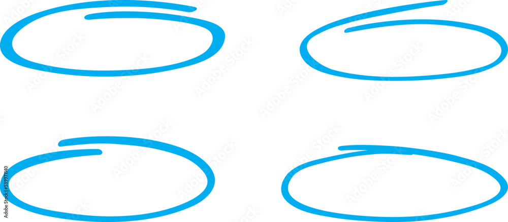 Blue circle, pen draw set. Highlight hand drawing different circles ...