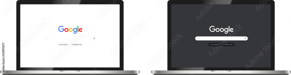 Realistic laptop mockup with Google search engine on the screen. Google ...