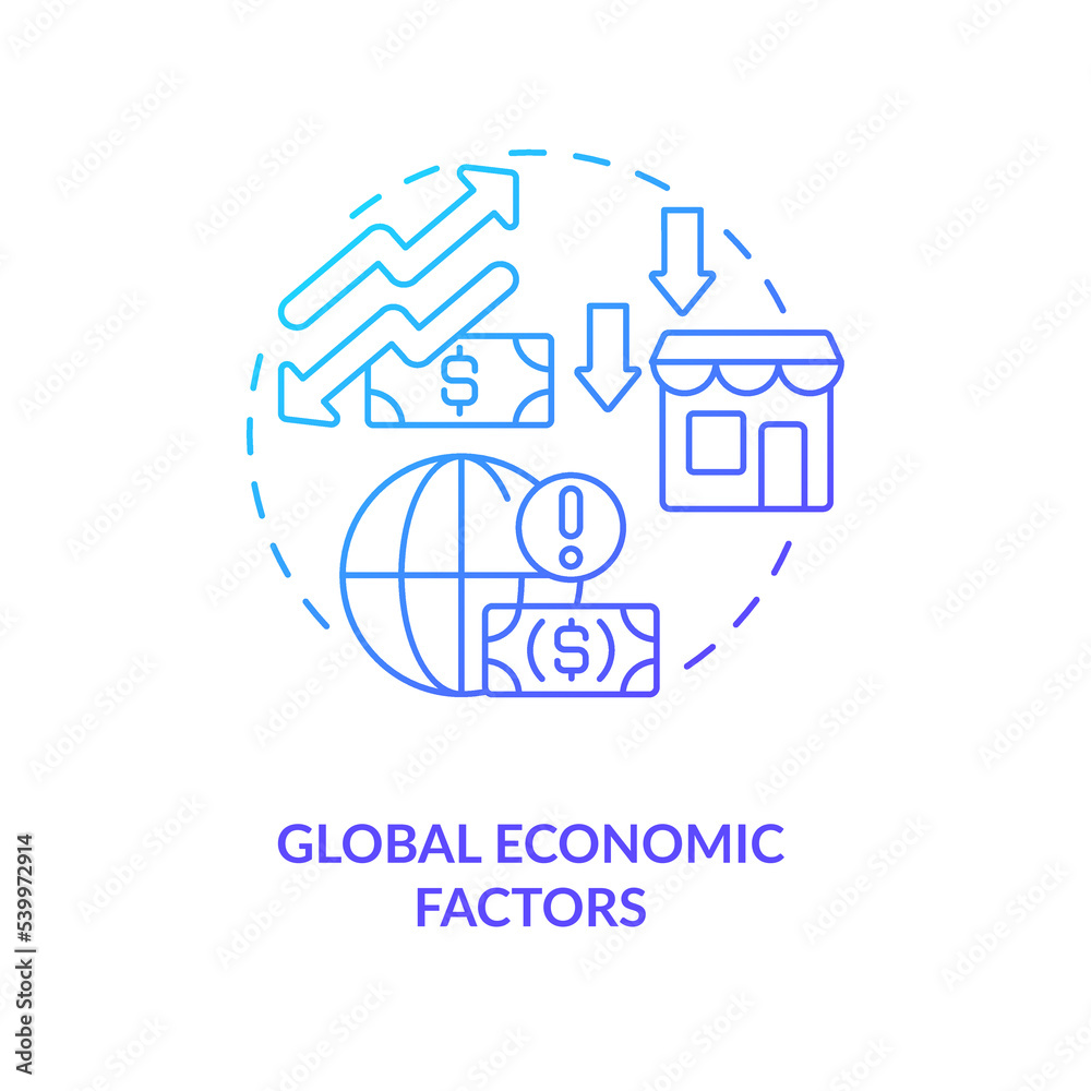 Global economic factors blue gradient concept icon. Agro product ...